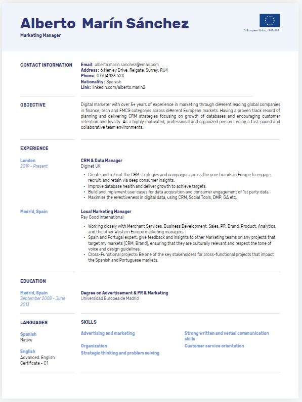 Europass: Plantilla de currículum europeo