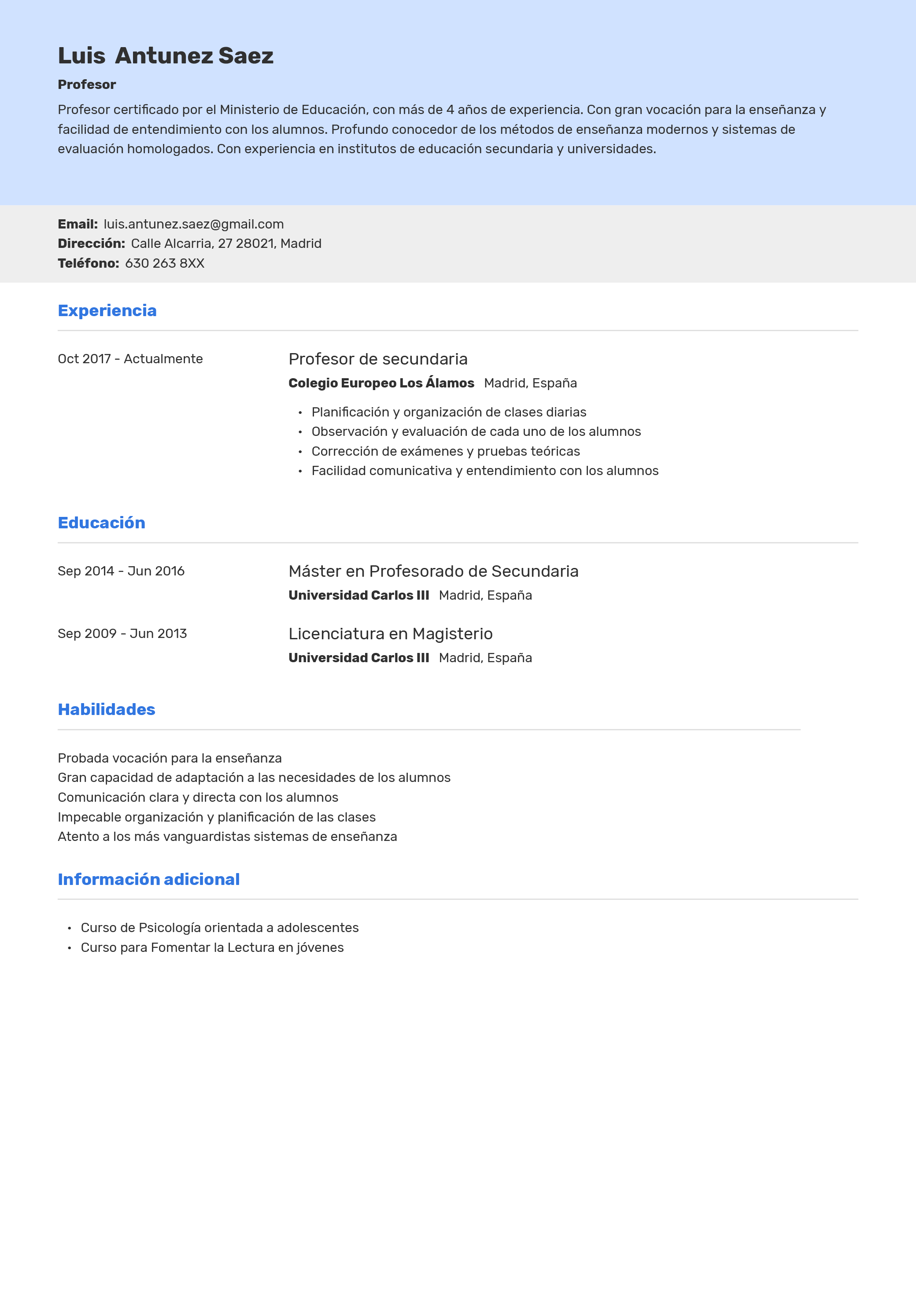 Curriculum vitae para profesor: Plantillas y ejemplos
